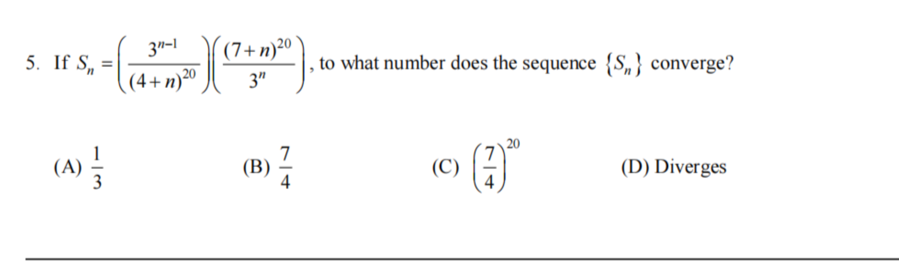 Solved If Sn=(3n-1(4+n)20)((7+n)203n), ﻿to what number does | Chegg.com