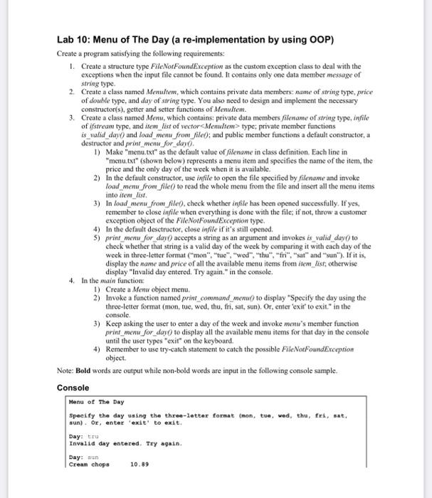 Solved Lab 10: Menu of The Day (a re-implementation by using | Chegg.com