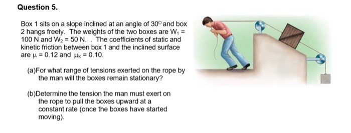 Solved Question 5. Box 1 sits on a slope inclined at an | Chegg.com