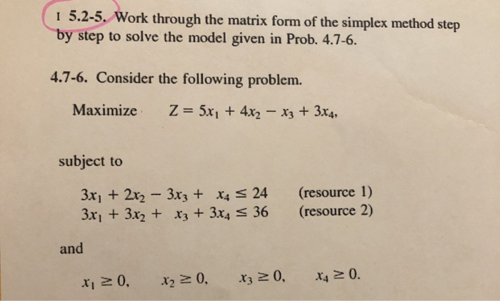 Solved please solve this is the matrix form of the simplex | Chegg.com