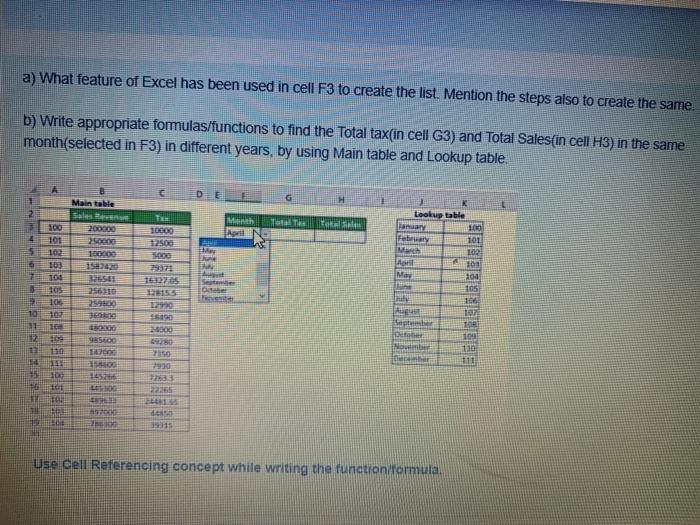 Solved a) What feature of Excel has been used in cell F3 to | Chegg.com