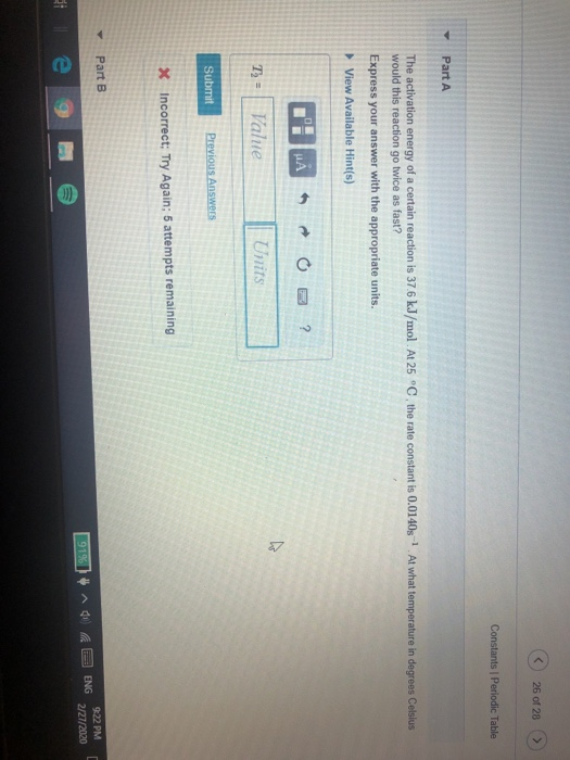 Solved ( 26 of 28 Constants Periodic Table Part A At what | Chegg.com