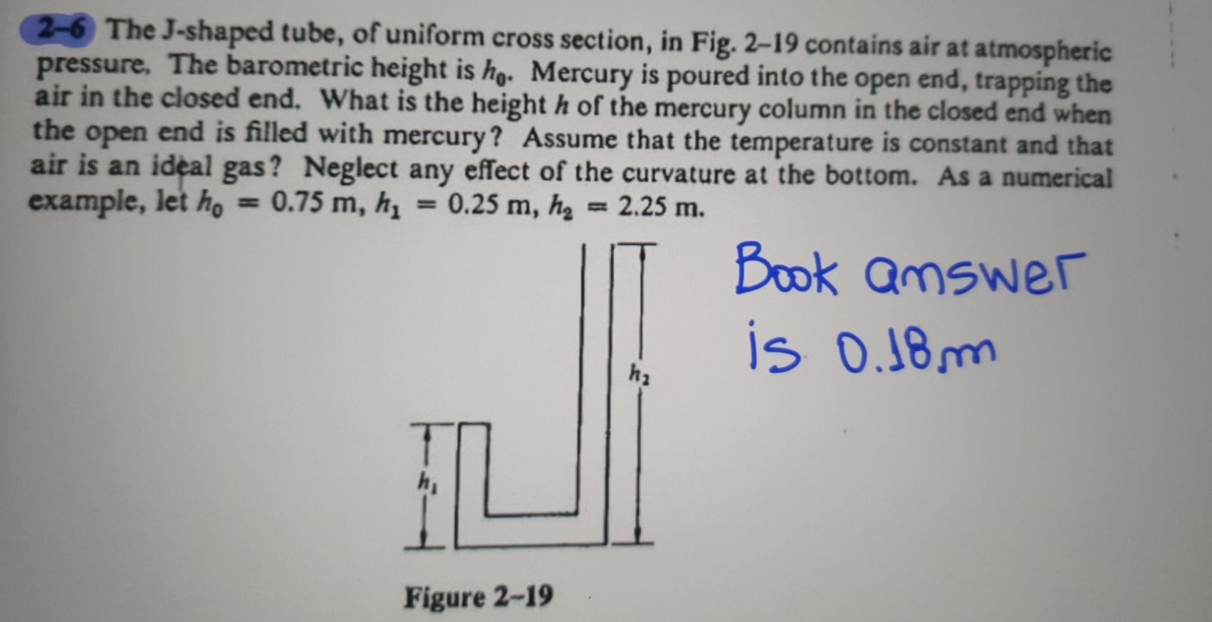 Solved 2-6 The J-shaped tube, of uniform cross section, in | Chegg.com