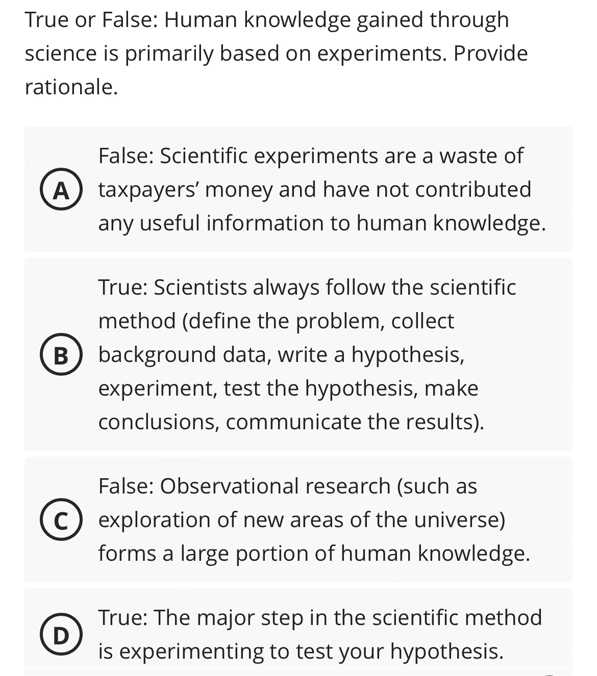 Solved True or False: Human knowledge gained through science | Chegg.com