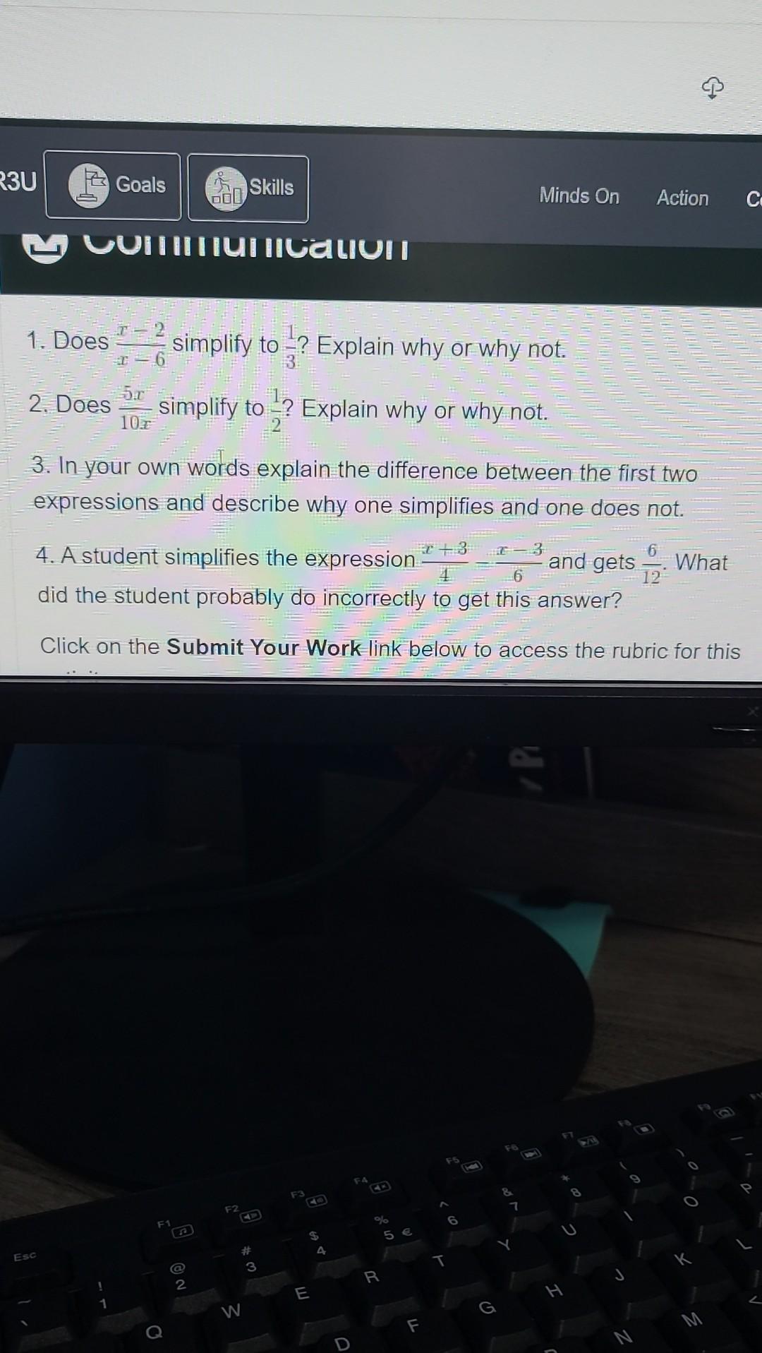 Solved 1. Does x−6x−2 simplify to 31 ? Explain why or why | Chegg.com