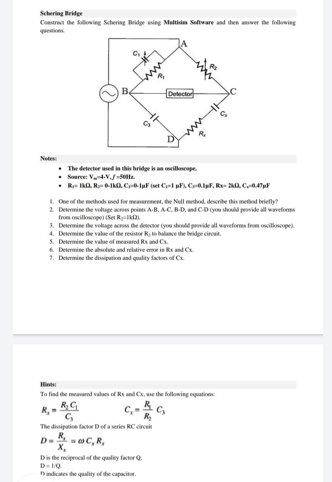 Solved Schering Bridge Construct the following Schering | Chegg.com