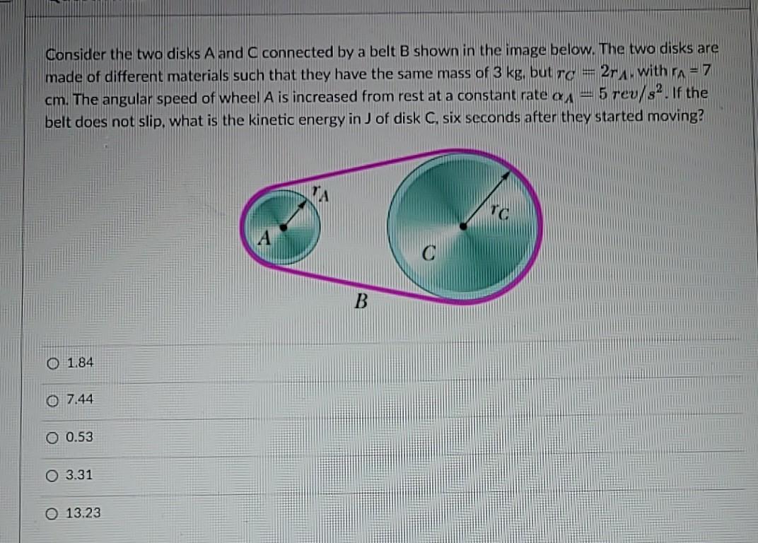 Solved Consider the two disks A and connected by a belt B | Chegg.com