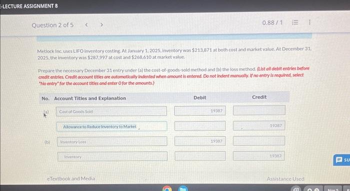 Solved highlighted Allowance to reduce inventory to market | Chegg.com