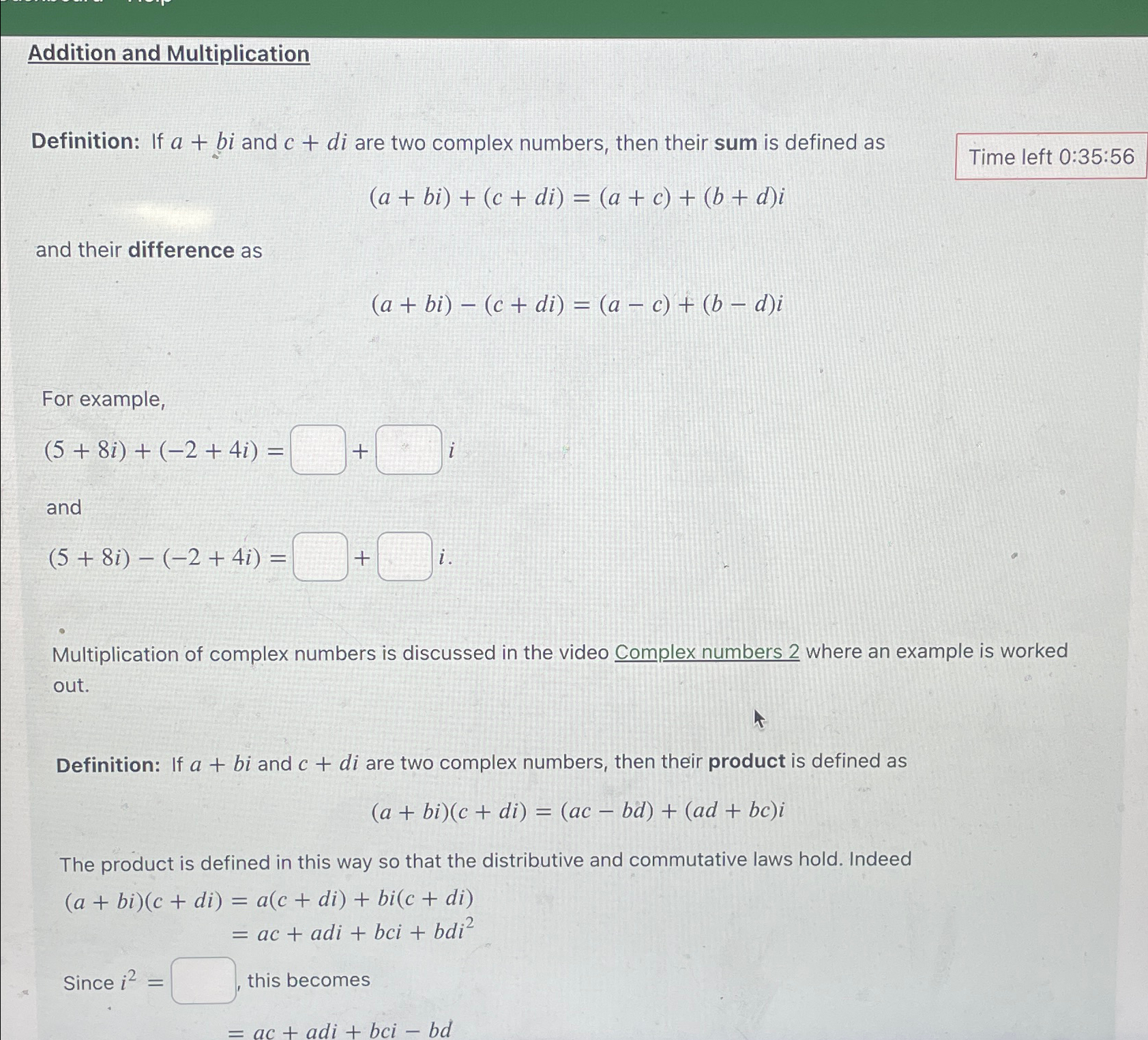 Solved Addition and MultiplicationDefinition: If a+bi ﻿and | Chegg.com