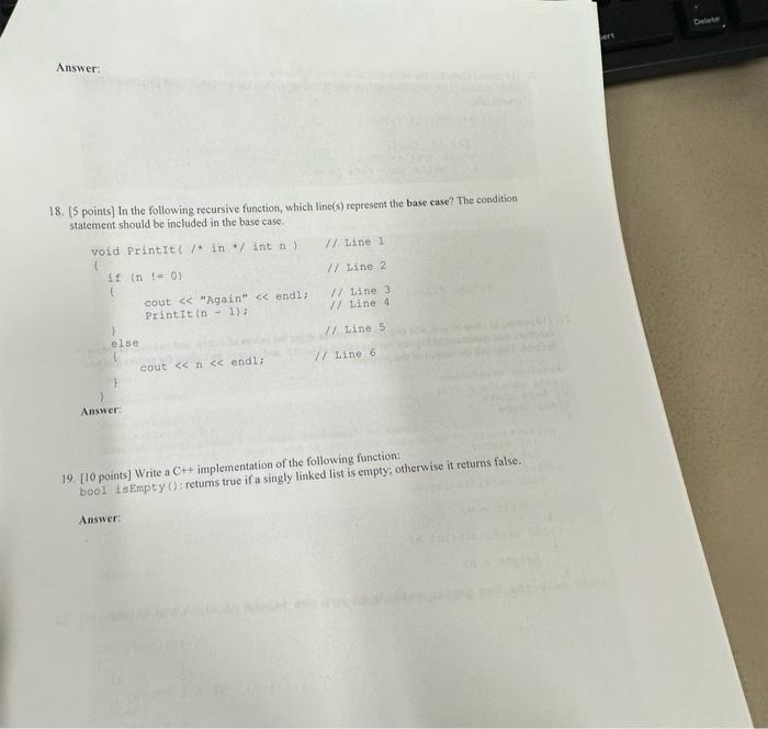 Solved Answer: 18. [5 points] In the following recursive | Chegg.com