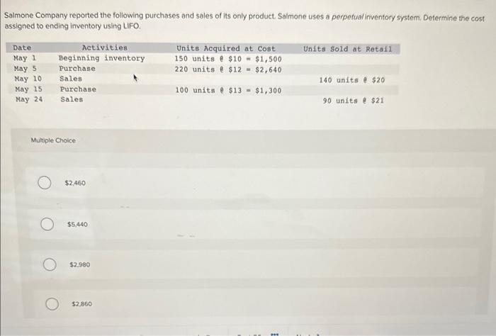 Solved Salmone Company reported the following purchases and | Chegg.com