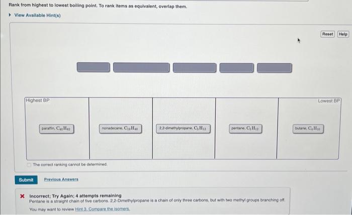 Solved Rank from highest to lowest boiling point. To rank | Chegg.com