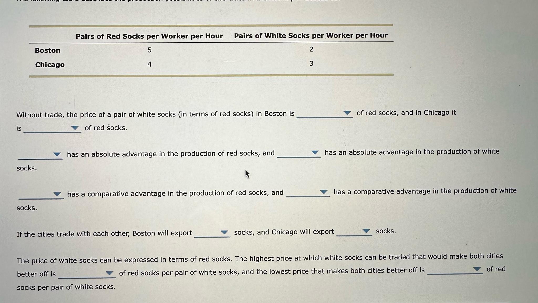 Solved \table[[,Pairs of Red Socks per Worker per Hour,Pairs | Chegg.com