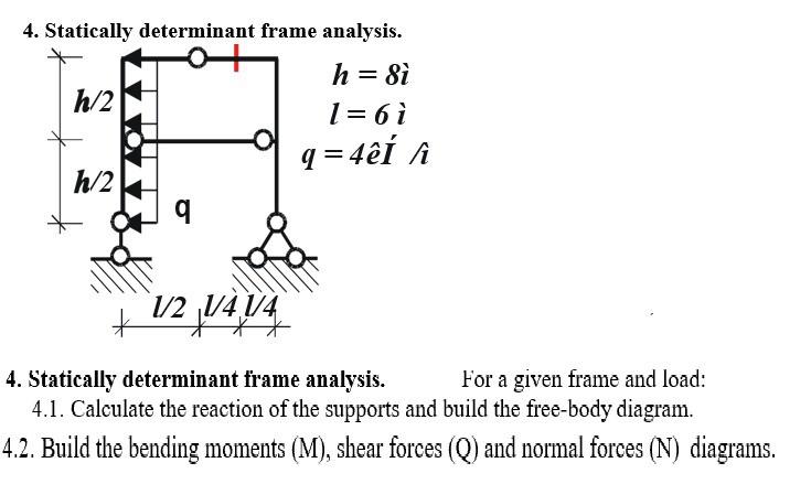 Solved 4. Statically determinant frame analysis. h = 8ì h/2 | Chegg.com