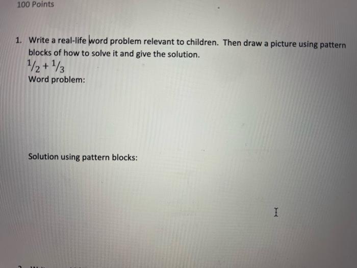 Solved 100 Points 1. Write a real-life Word problem relevant | Chegg.com