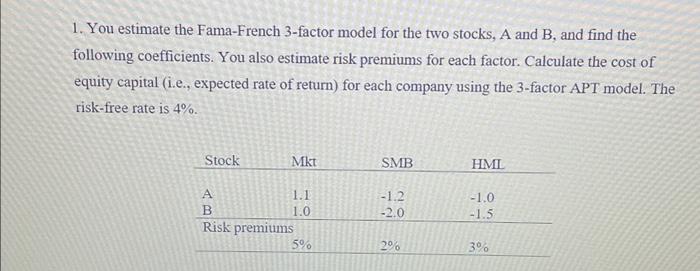 Solved 1. You estimate the Fama-French 3-factor model for | Chegg.com