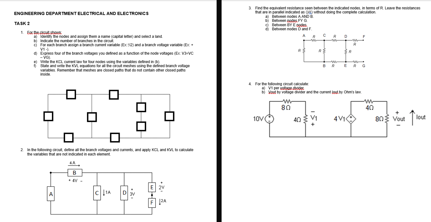 ENGINEERING DEPARTMENT ELECTRICAL AND ELECTRONICSTASK | Chegg.com