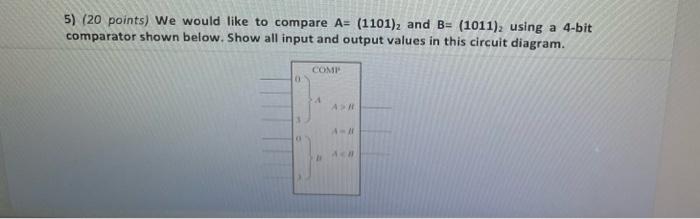 Solved 5) (20 points) We would like to compare A=(1101)2 and | Chegg.com