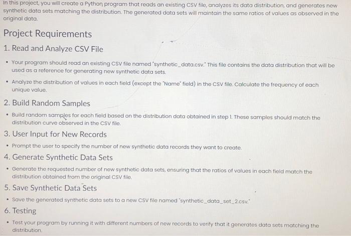 Solved In this project, you will create a Python program | Chegg.com