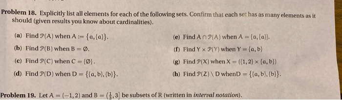 Solved Problem 18. Explicitly list all elements for each of | Chegg.com