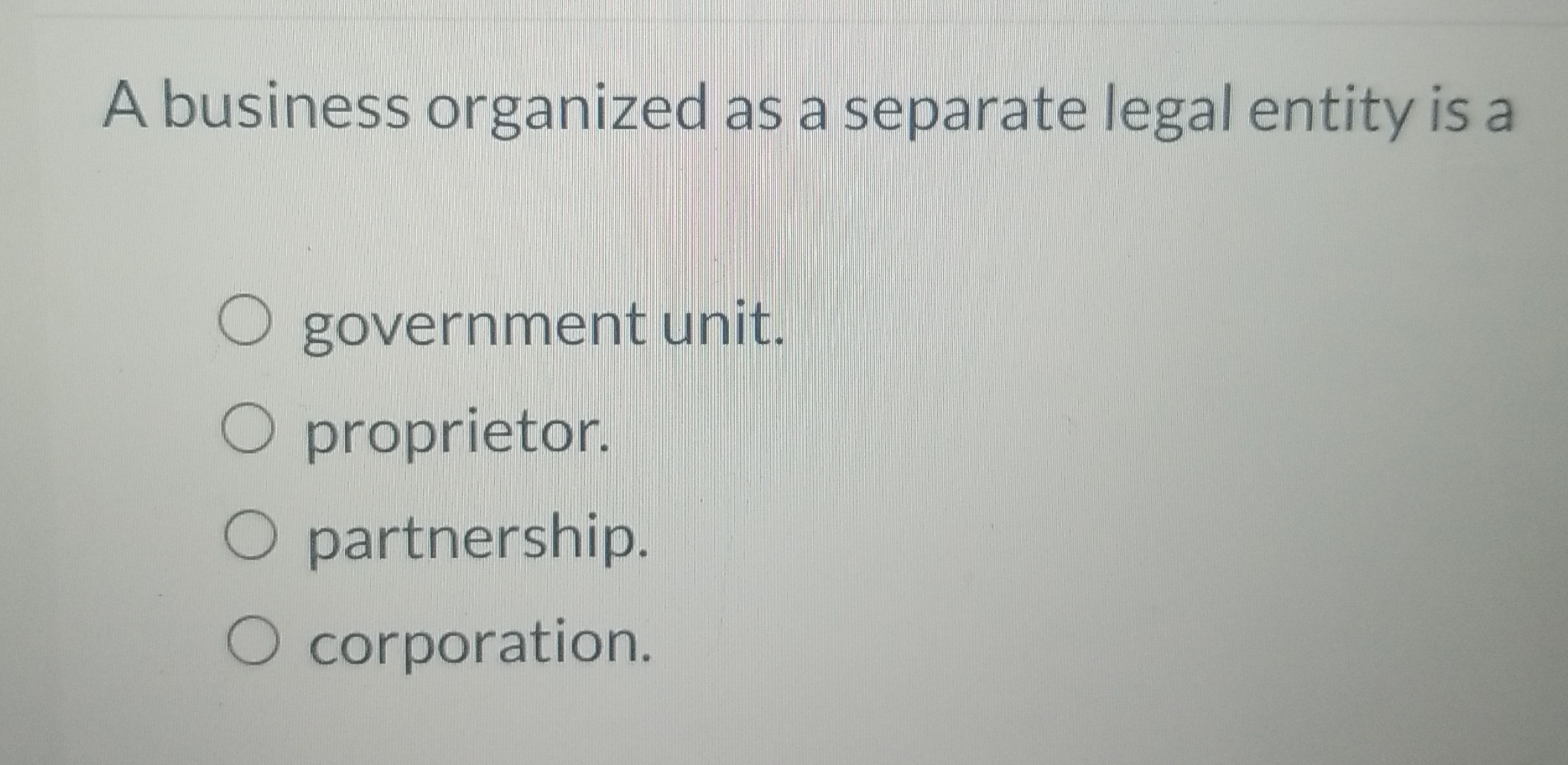 Solved A business organized as a separate legal entity is | Chegg.com