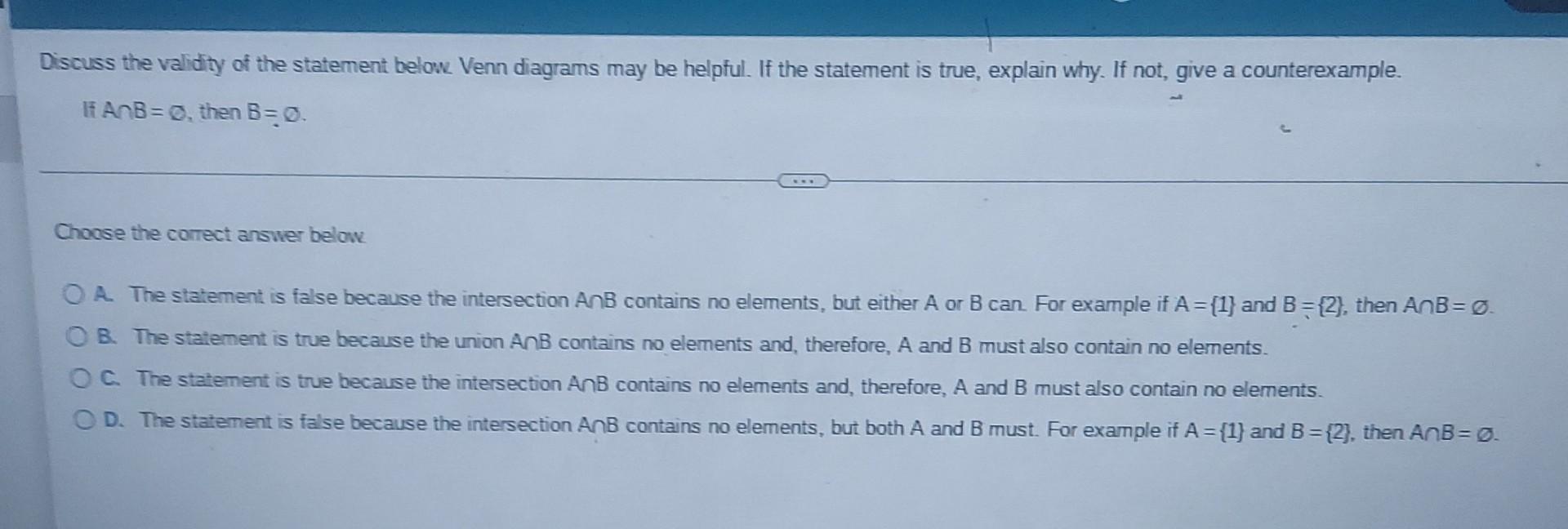 Solved Discuss the validity of the statement below Venn | Chegg.com
