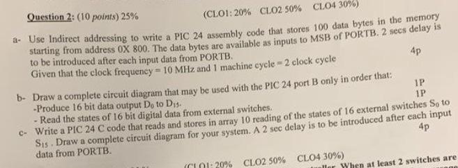 Question 2: (10 points) 25% (CLO1: 20% CLO2 50% CL04 | Chegg.com