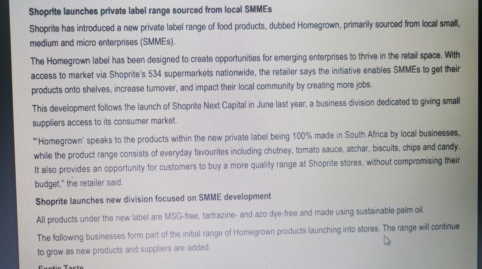 Solved Shoprite launches private label range sourced from | Chegg.com