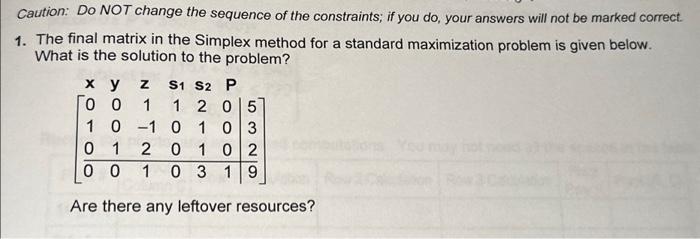 Solved Caution: Do NOT change the sequence of the | Chegg.com