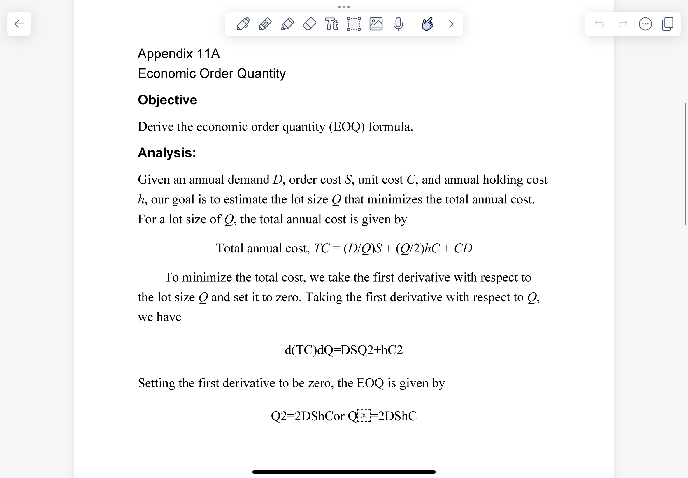 Solved Appendix 11AEconomic Order QuantityObjectiveDerive | Chegg.com