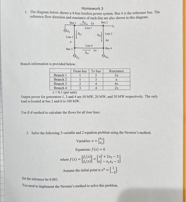 Solved Homework 3 1. The diagram below shows a 4-bus | Chegg.com