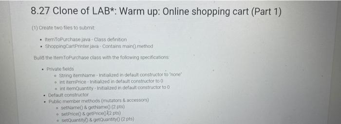 Solved 8.27 Clone of LAB*: Warm up: Online shopping cart | Chegg.com