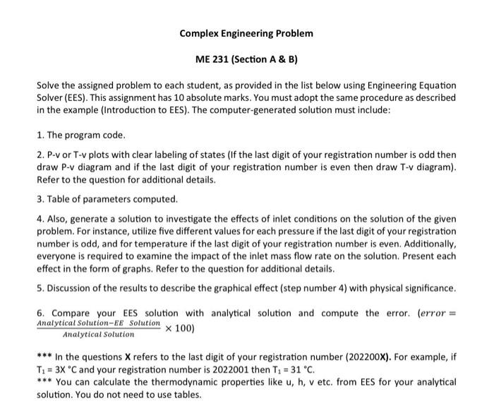 ME 231 (Section A \& B) Solve the assigned problem to | Chegg.com