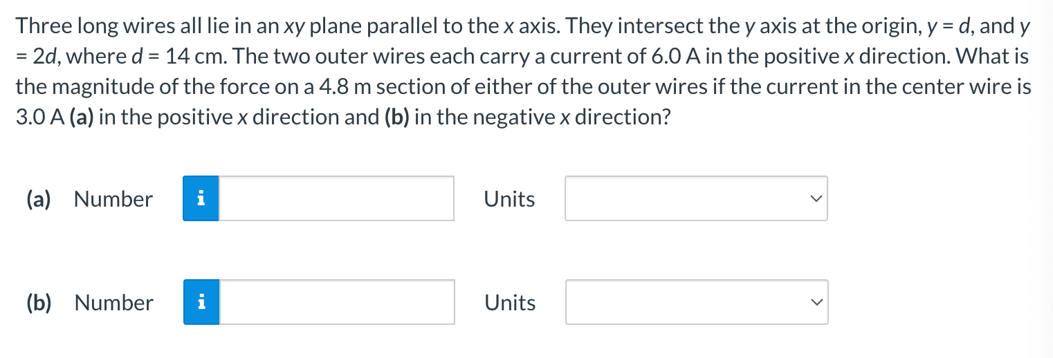 Solved Three long wires all lie in an xy ﻿plane parallel to | Chegg.com