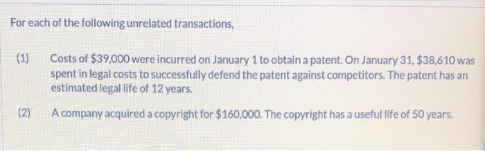 Solved For each of the following unrelated transactions, (1) | Chegg.com