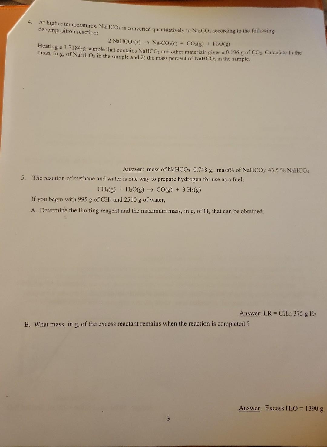 Solved 4. At higher temperatures, NaHCO3 is converted | Chegg.com