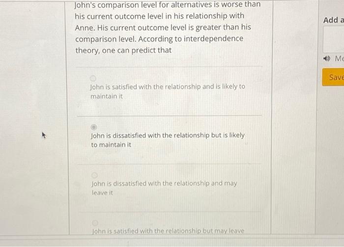 Solved Add a John's comparison level for alternatives is | Chegg.com
