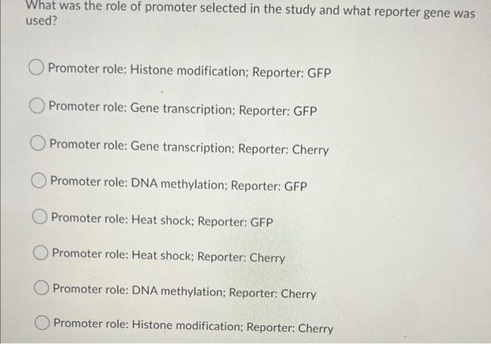 Solved What was the role of promoter selected in the study | Chegg.com