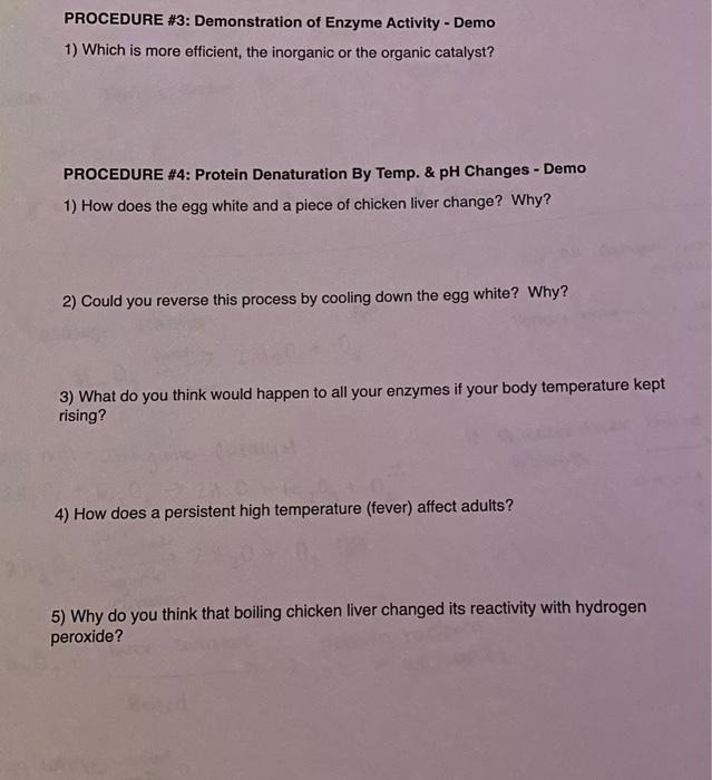 Solved PROCEDURE #3: Demonstration of Enzyme Activity - Demo | Chegg.com