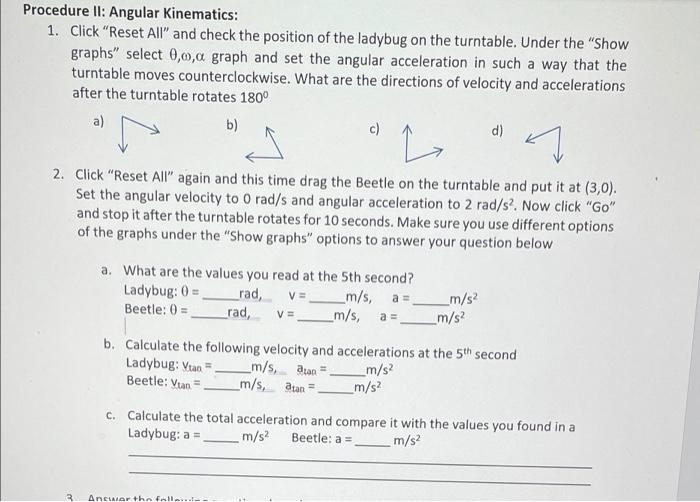 Solved Procedure II: Angular Kinematics: 1. Click "Reset | Chegg.com