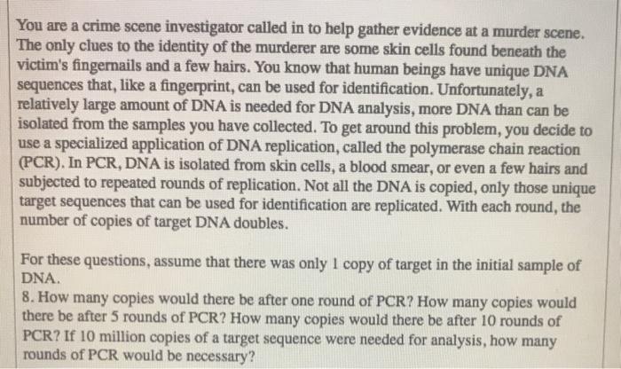 Solved You are a crime scene investigator called in to help | Chegg.com