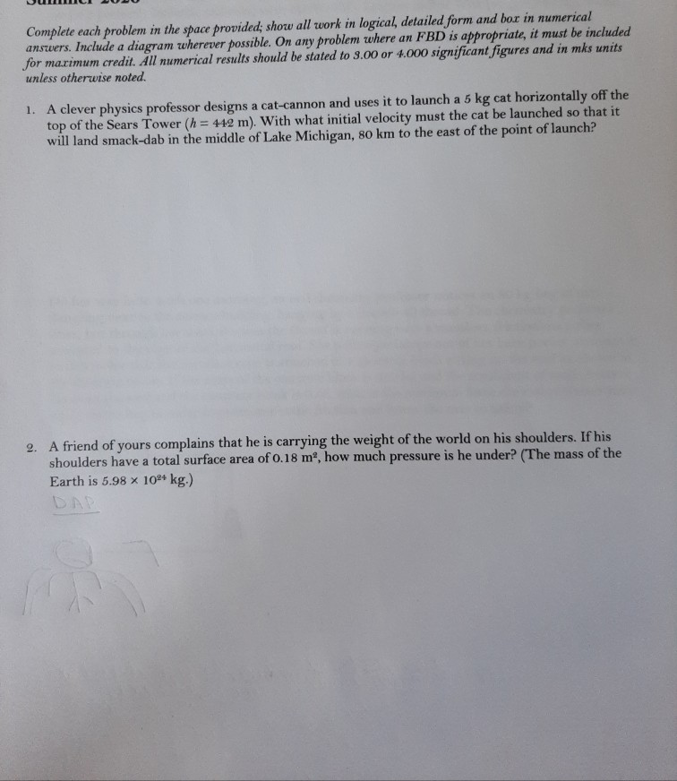 Solved Complete each problem in the space provided; show all | Chegg.com