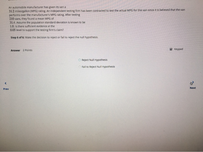 Solved An automobile manufacturer has given its van a 31.2 | Chegg.com