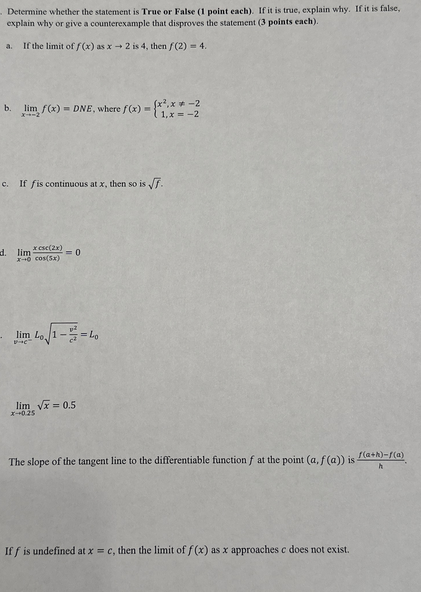Solved Determine whether the statement is True or False (1 | Chegg.com