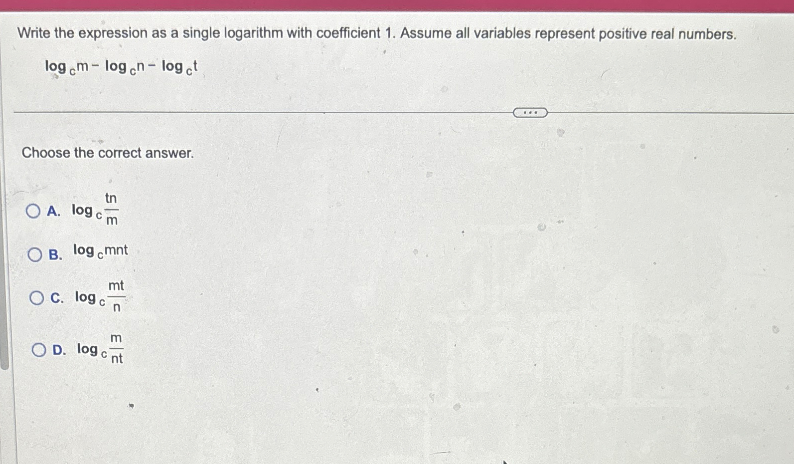Solved Write the expression as a single logarithm with | Chegg.com