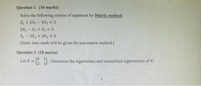 Solved Solve the following system of equations by Matrix | Chegg.com