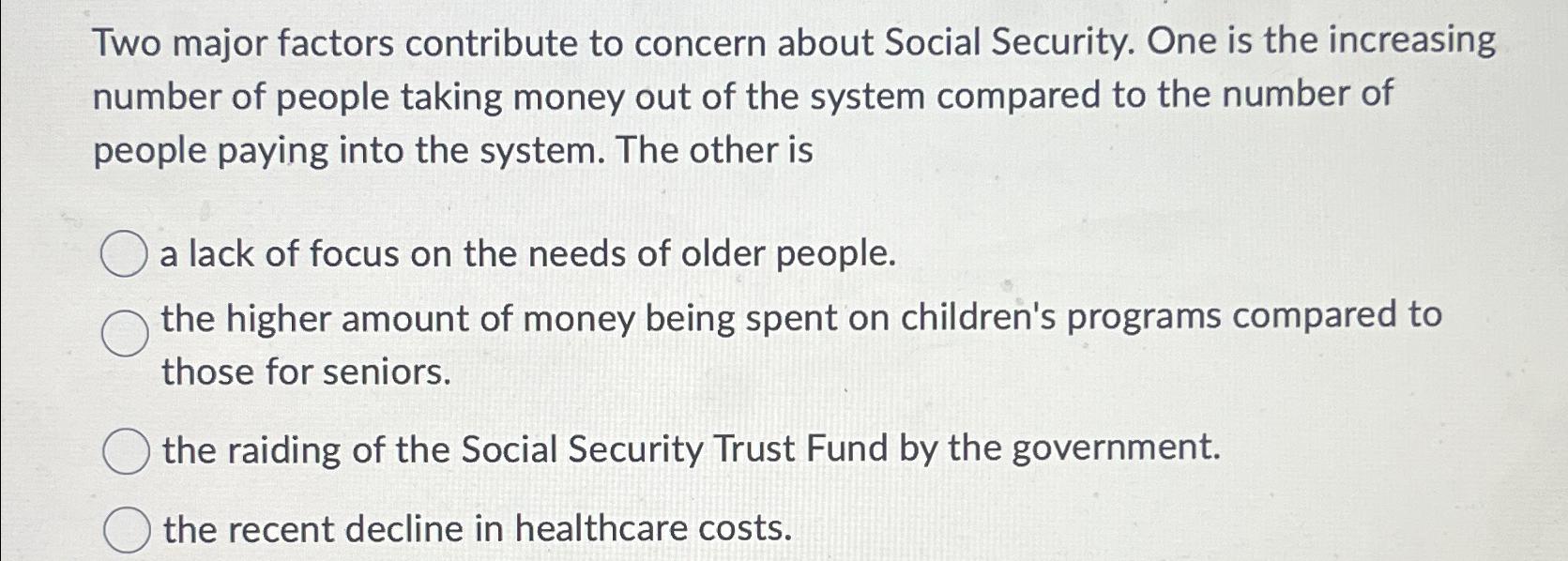 Solved Two major factors contribute to concern about Social | Chegg.com