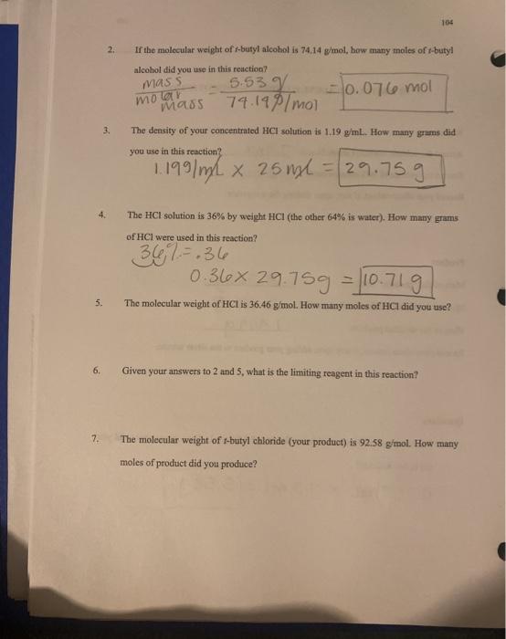 Solved 5. The molecular weight of HCl is 36.46 g/mol. How | Chegg.com