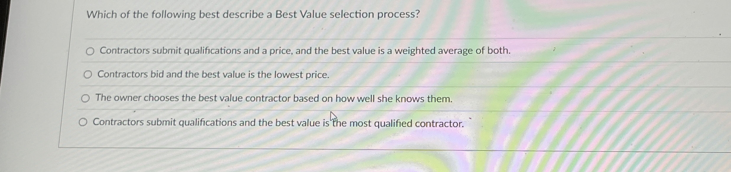Solved Which of the following best describe a Best Value | Chegg.com
