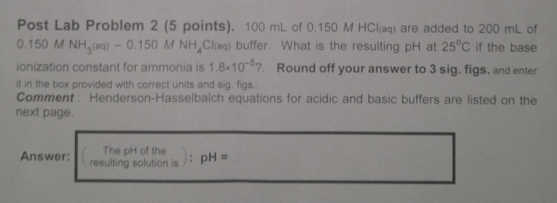 Post Lab Problem 2 (5 points). 100 mL of 0.150MHCl( | Chegg.com